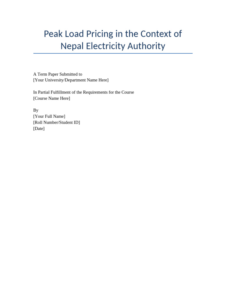 Peak Load Pricing NEA Term Paper | PDF