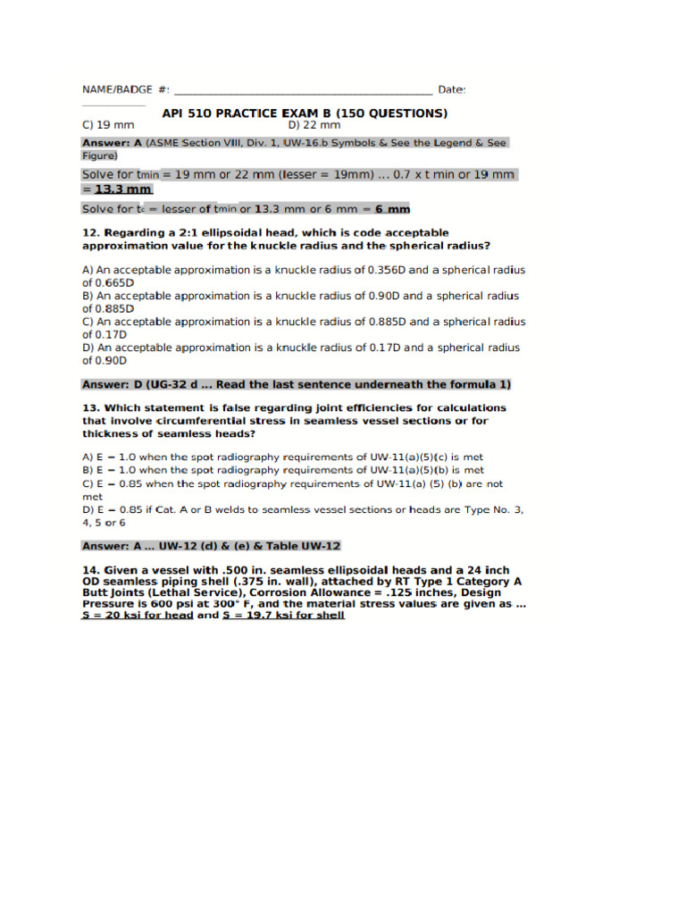 Practice Questions For API 510 Course 2025 | PDF