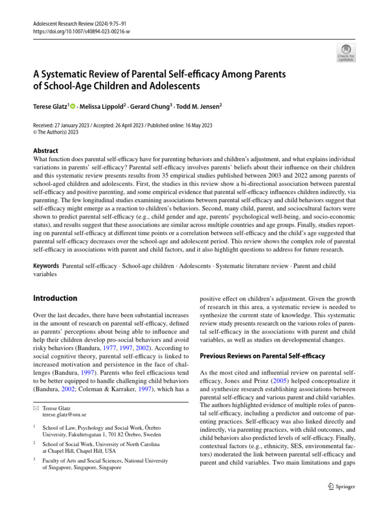 2023 - A Systematic Review of Parental Self-Efficacy Among Parents of School-Age Children and ...