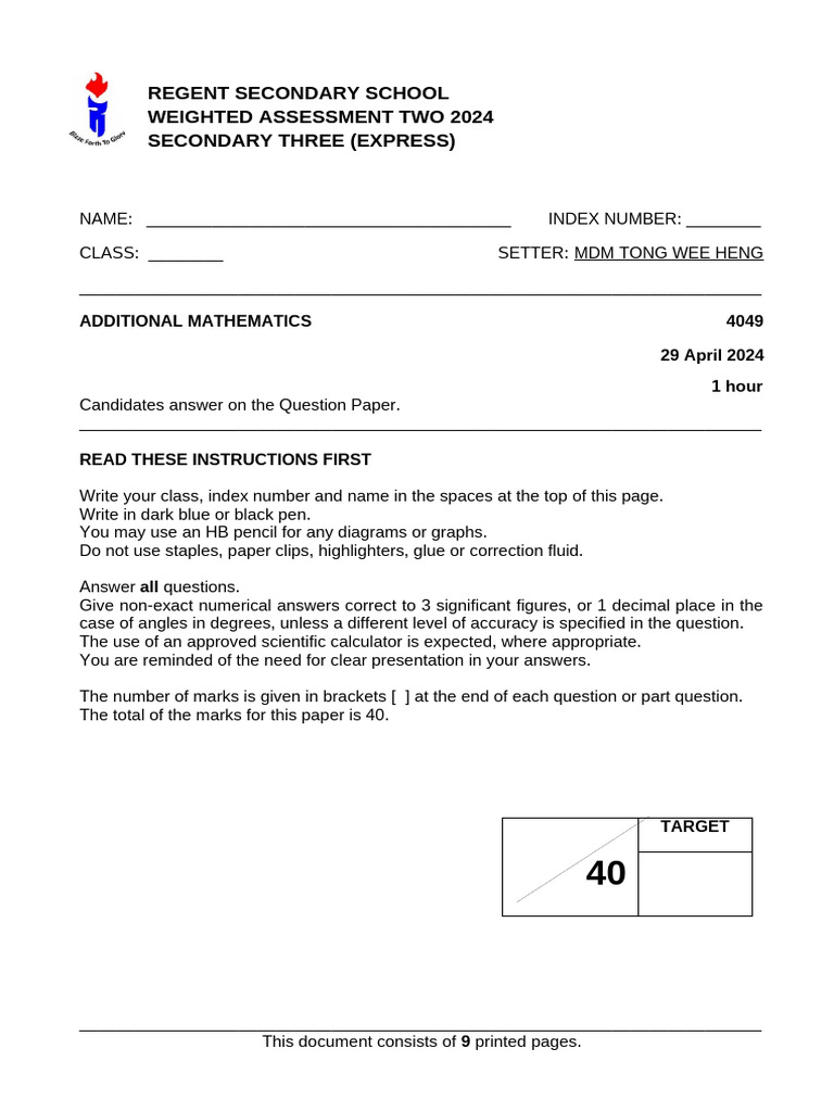 2024 WA2 3EXP AMv2 - With Answers | PDF | Equations | Trigonometric Functions