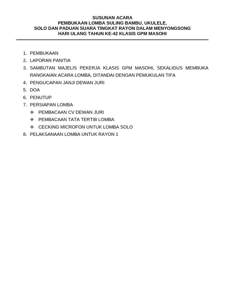 Susunan Acara Pembukaan Lomba-1 | PDF