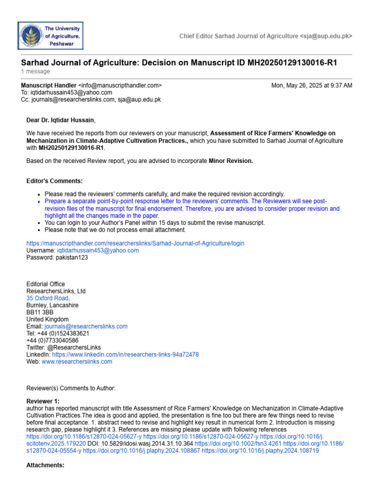Revision Request for Rice Farmers' Study | PDF