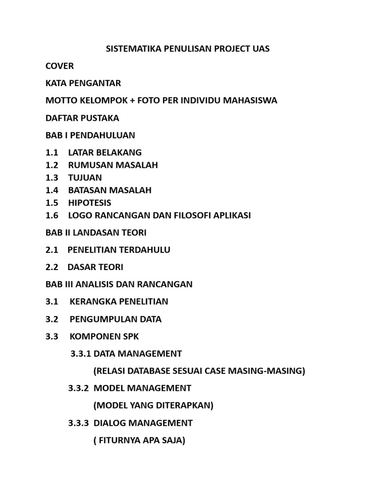 Sistematika Penulisan Project Uas | PDF