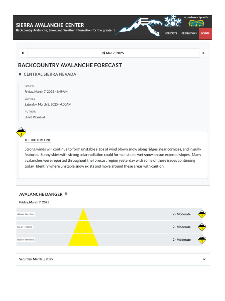 Avalanche Forecast From The Sierra Avalanche Center For The Central ...