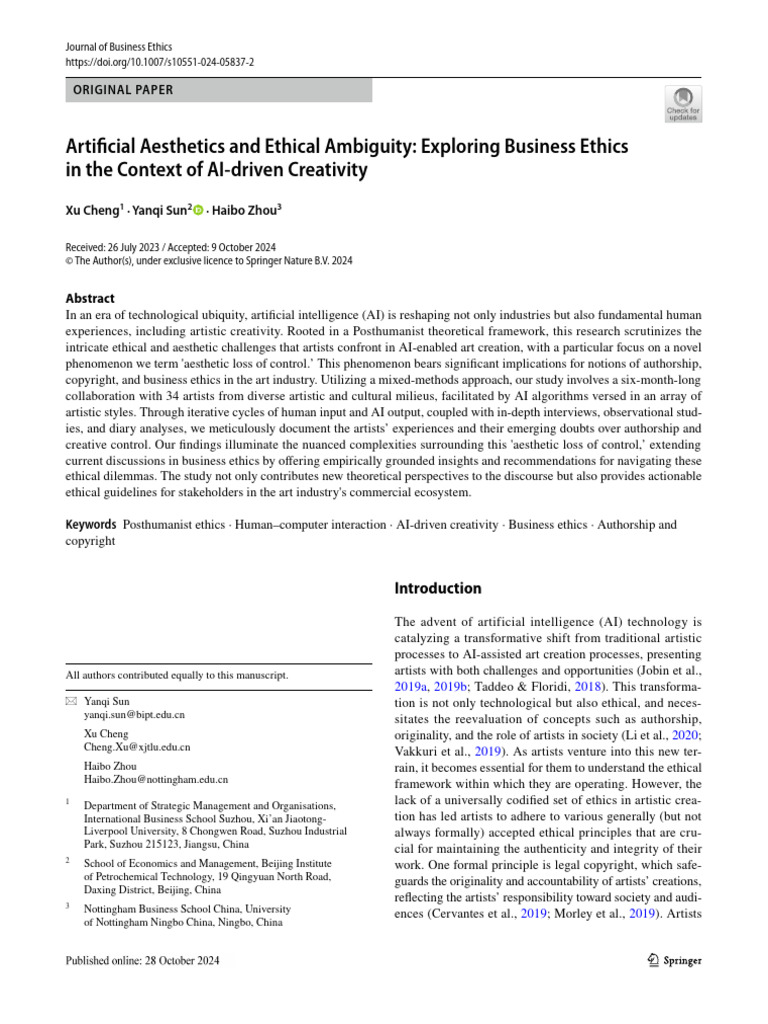 Artificial Aesthetics and Ethical Ambiguity - Exploring Business Ethics in The Context of AI ...