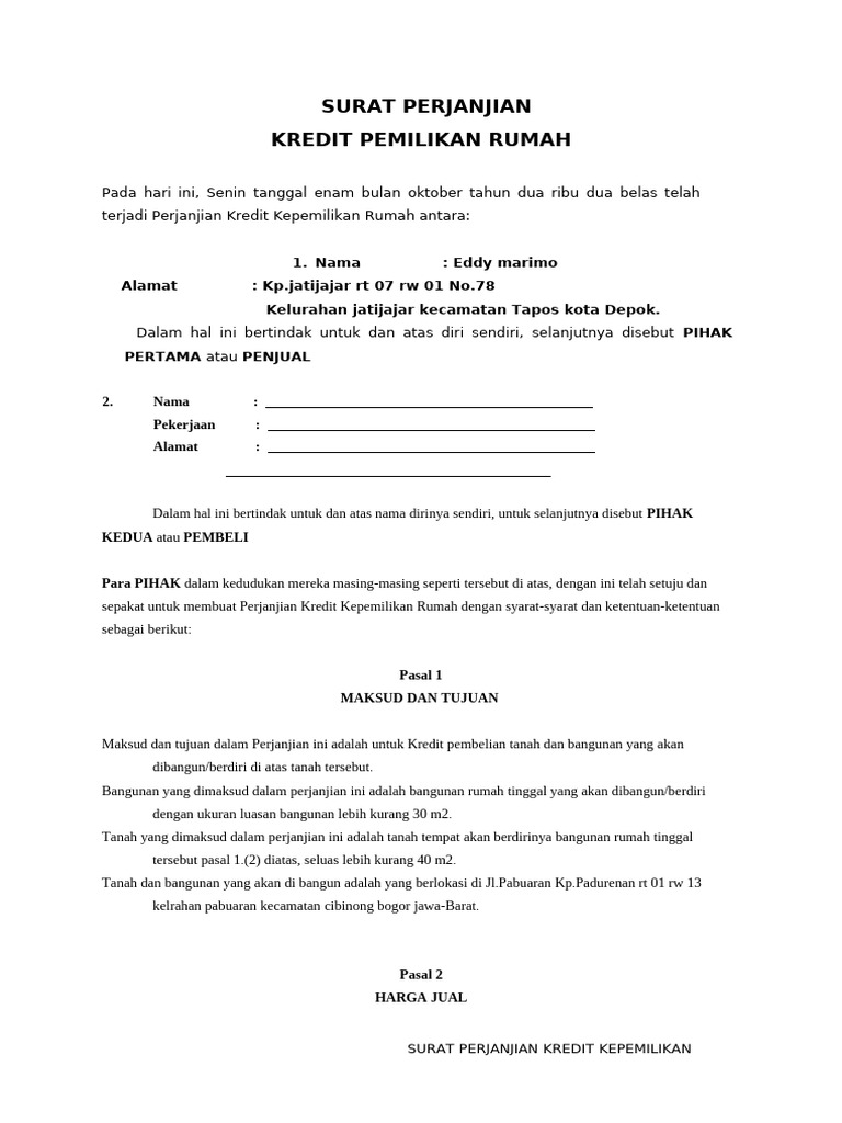 Contoh Surat Perjanjian KPR | PDF