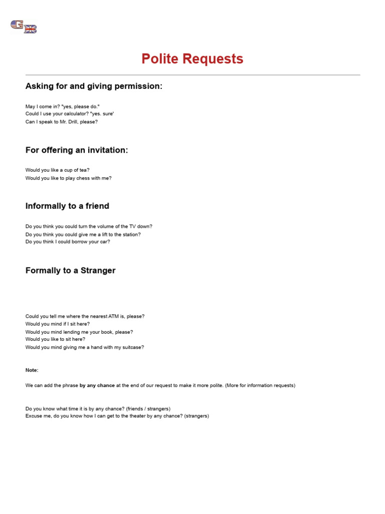 Polite Requests How To - GrammarBank | PDF