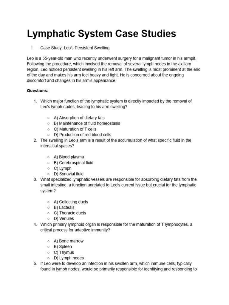 Lymphatic System Case Studies Overview | PDF | Lymphatic System ...