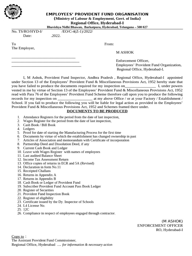 EPF Document Inspection Notice | PDF | Business