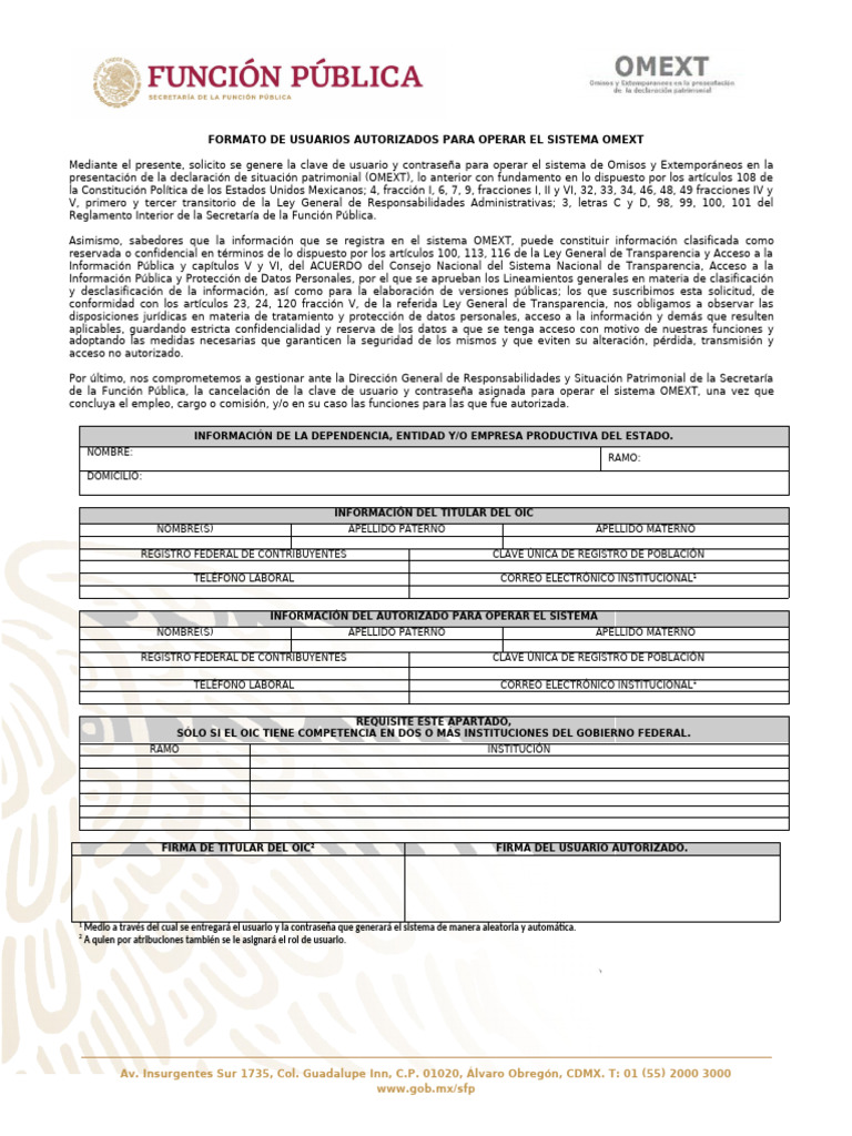 Formato de Usuarios OMEXT | PDF | Contraseña | Información clasificada