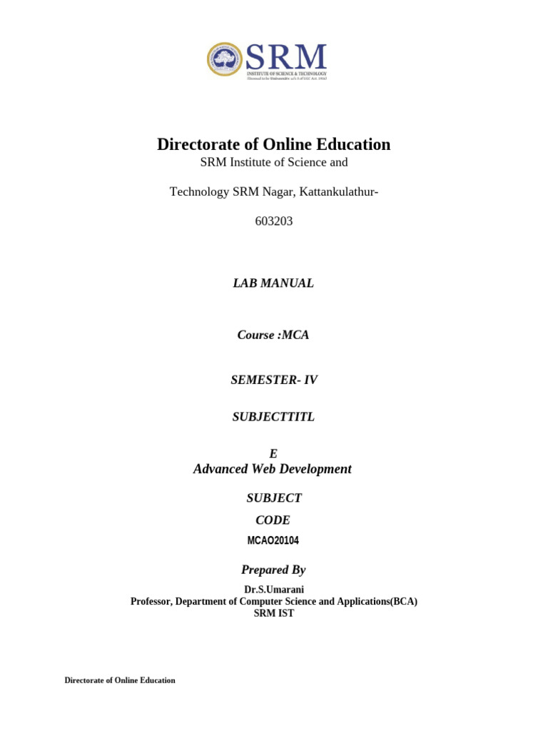Advanced Web Development Lab Manual | PDF | Computer Programming | Web ...
