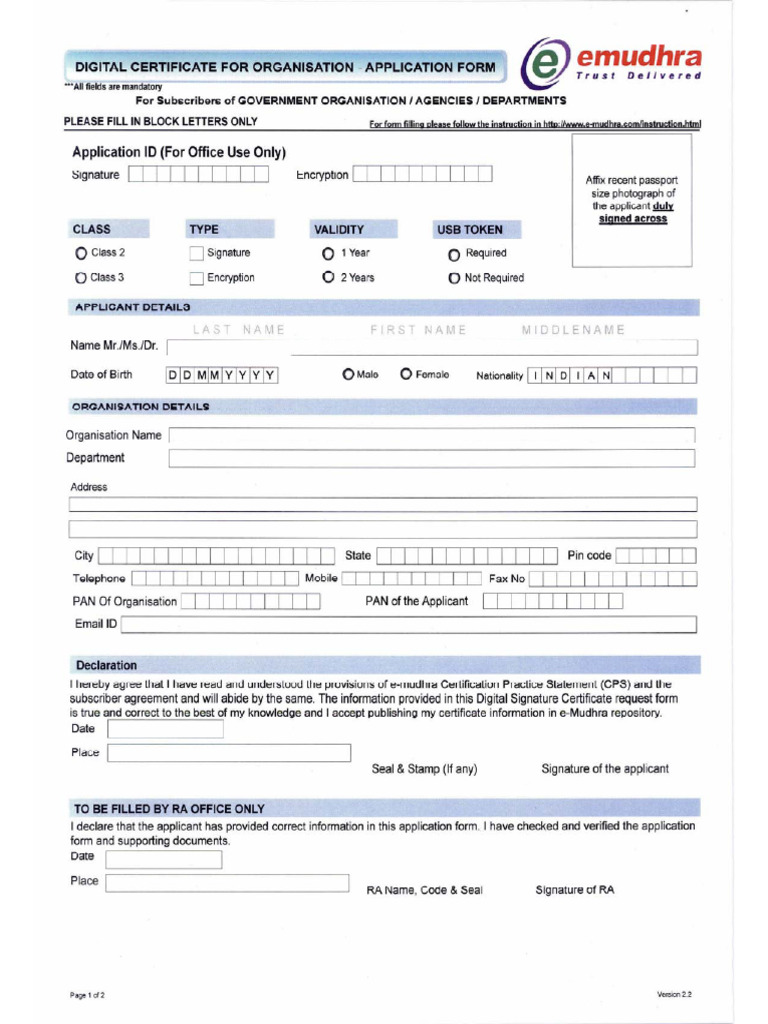 DSC EMudhra Form | PDF