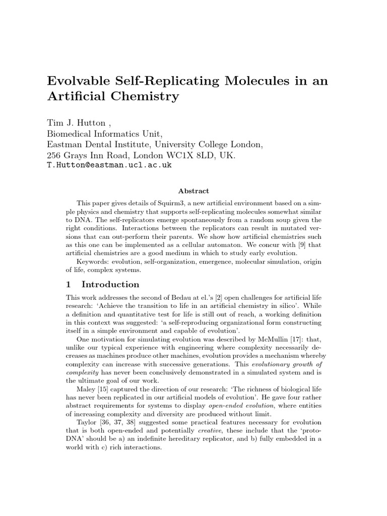 Evolvable Self-Replicating Molecules in An Artificial Chemistry | PDF