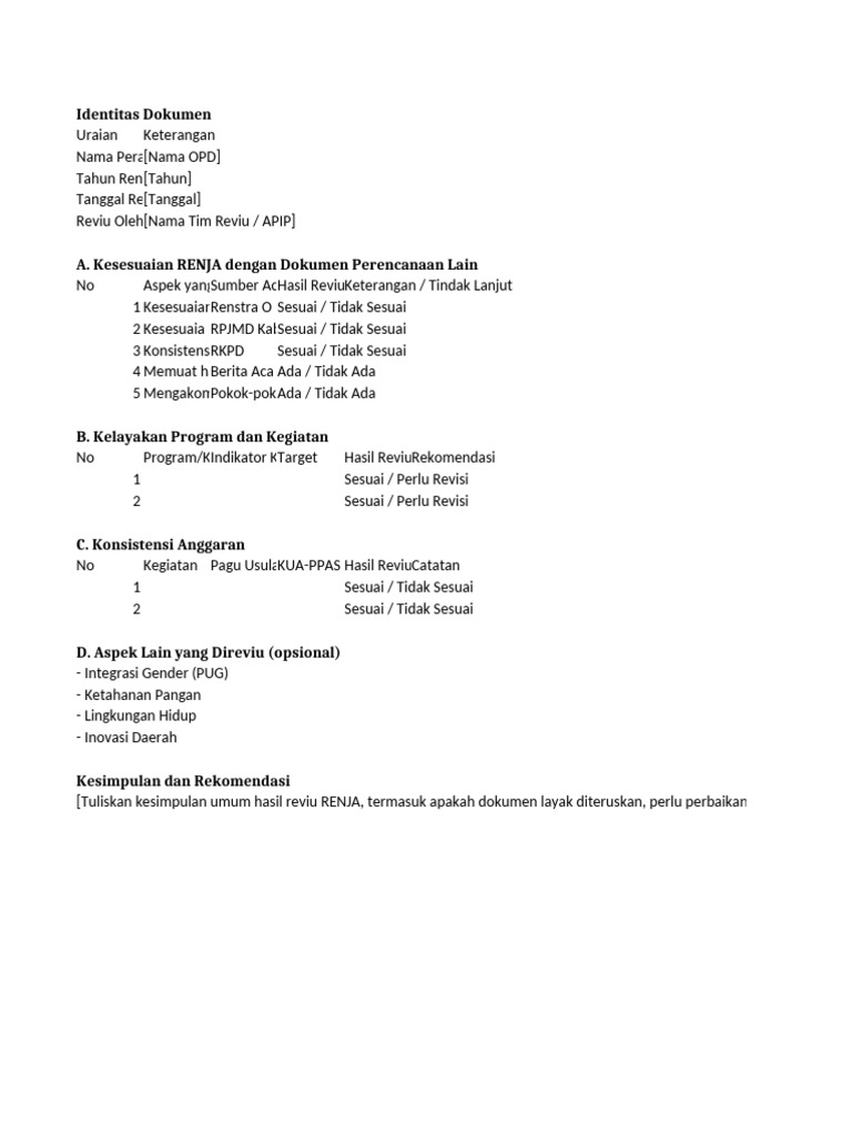 Format Reviu RENJA Excel | PDF