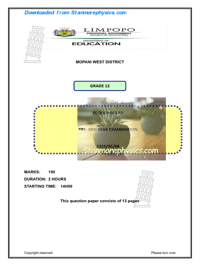 Grade 12 Economics P2 Exam Paper 2024 | PDF | Monopoly | Perfect ...