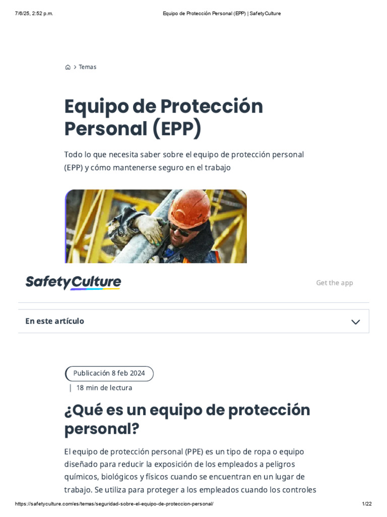 Equipo de Protección Personal (EPP) - SafetyCulture | PDF | Administración de Seguridad y Salud ...