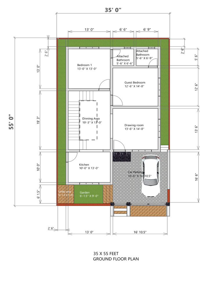 35 X 55 Feet House Plan | PDF