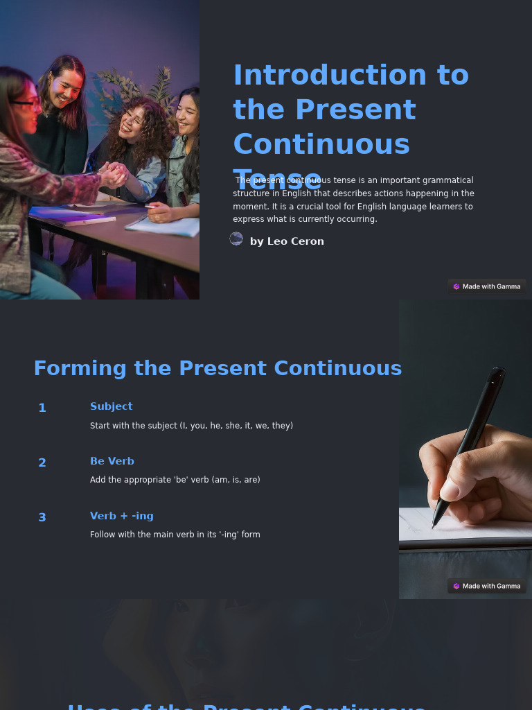Introduction To The Present Continuous Tense: by Leo Ceron | PDF
