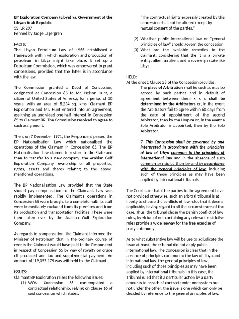 BP Exploration Company Vs Government of Libya | PDF | Treaty | Breach ...