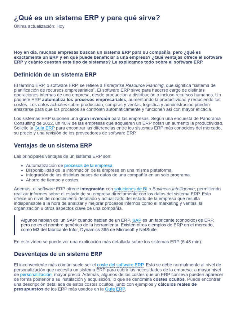 Qué Es Un Sistema ERP | PDF | Planificación de recursos empresariales ...