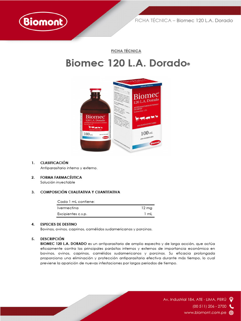FT Biomec 100 LA Dorado | PDF | Medicamentos con receta | Inyección (medicina)