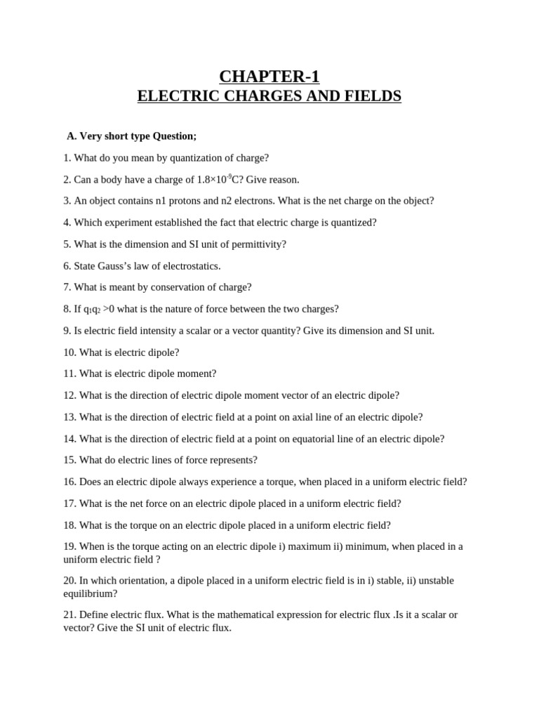 Electric Charges and Fields Questions | PDF | Electric Field | Flux