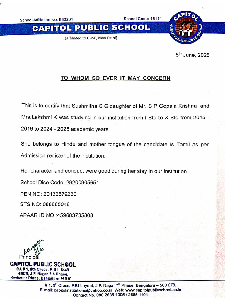 Sushmitha Study Certificate | PDF