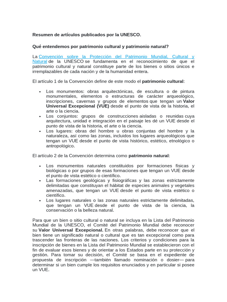Resumen de Definiciones Patrimonio,,, UNESCO. | PDF | Patrimonio de la Humanidad | Patrimonio ...