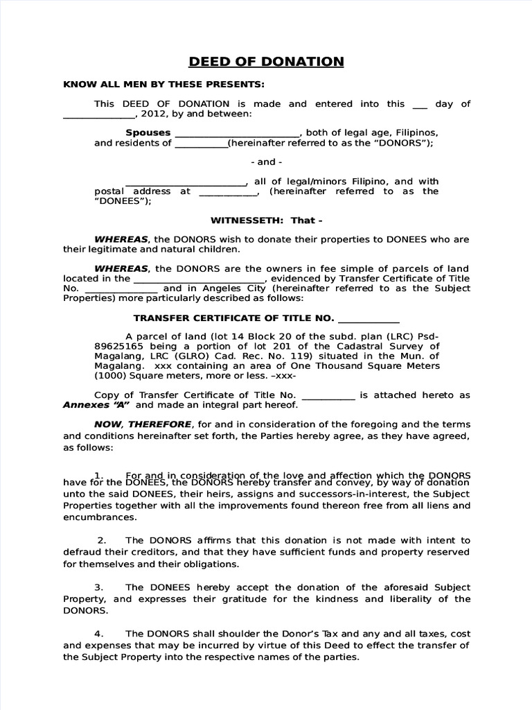 Deed of Donation Agreement Template | PDF
