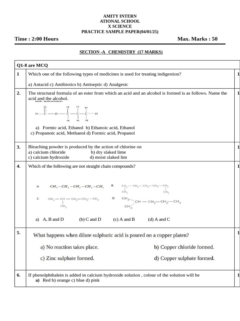 X Science Sample QP 4 Jan 2025 | PDF | Ethanol | Chemical Compounds