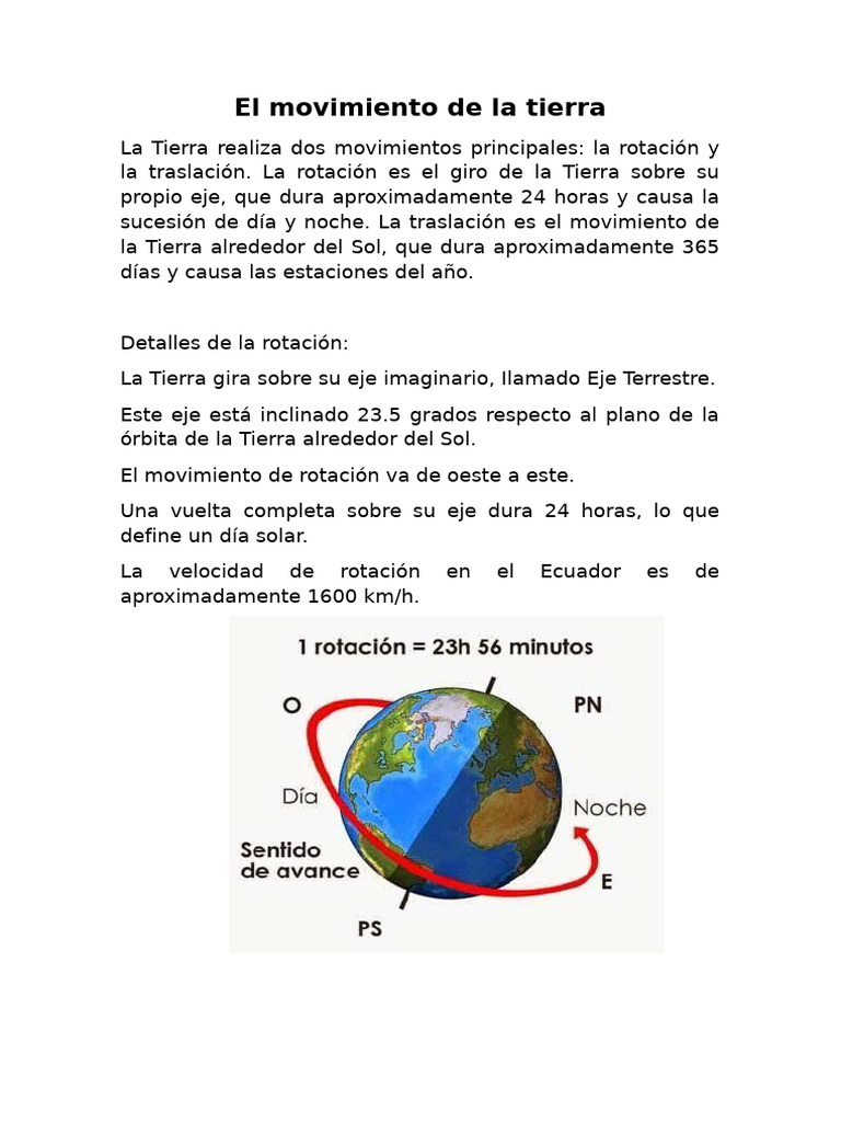 Movimientos de la Tierra: Rotación y Traslación | PDF
