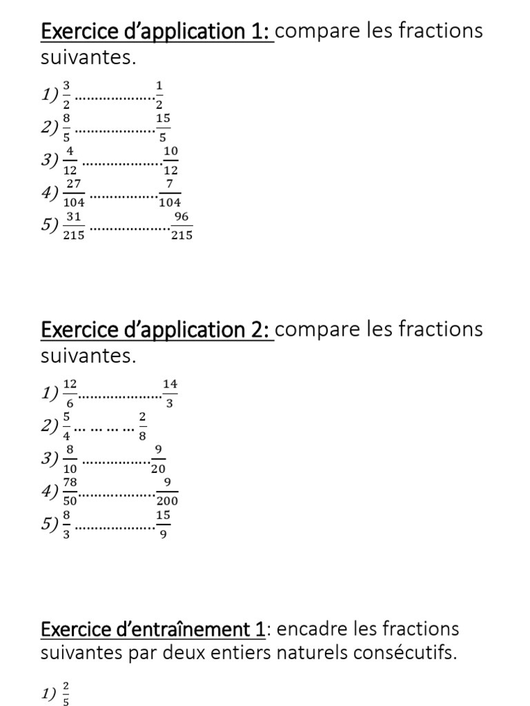 La Comparaison Es Fractions - Exo D'application 2 | PDF