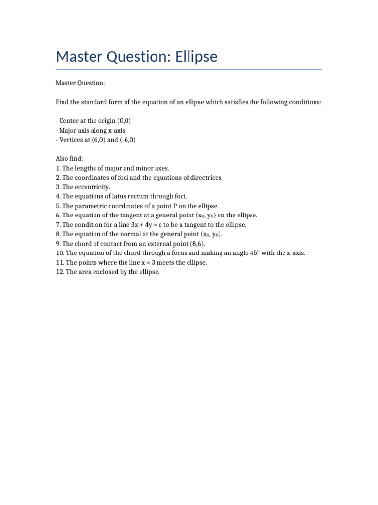 Master Ellipse Question Only | PDF