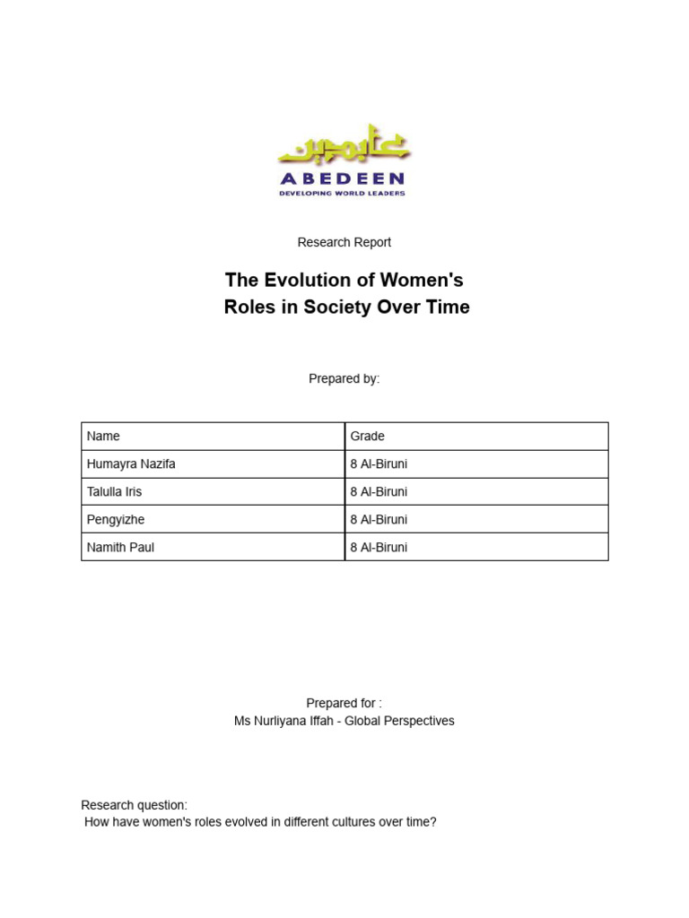 The Evolution of Women's Roles in Society Over Time (Group 3) | PDF ...