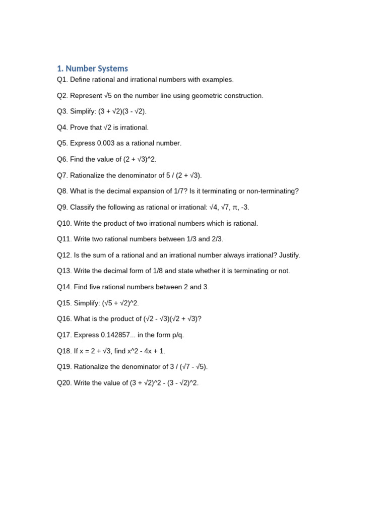 Class 9 Maths Chapter 1 Real Questions | PDF