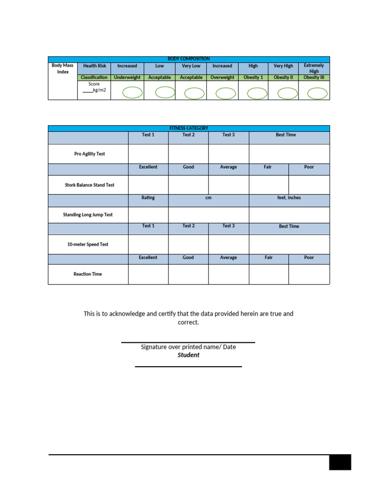 Skill Related Fitness Test 1 Final | PDF
