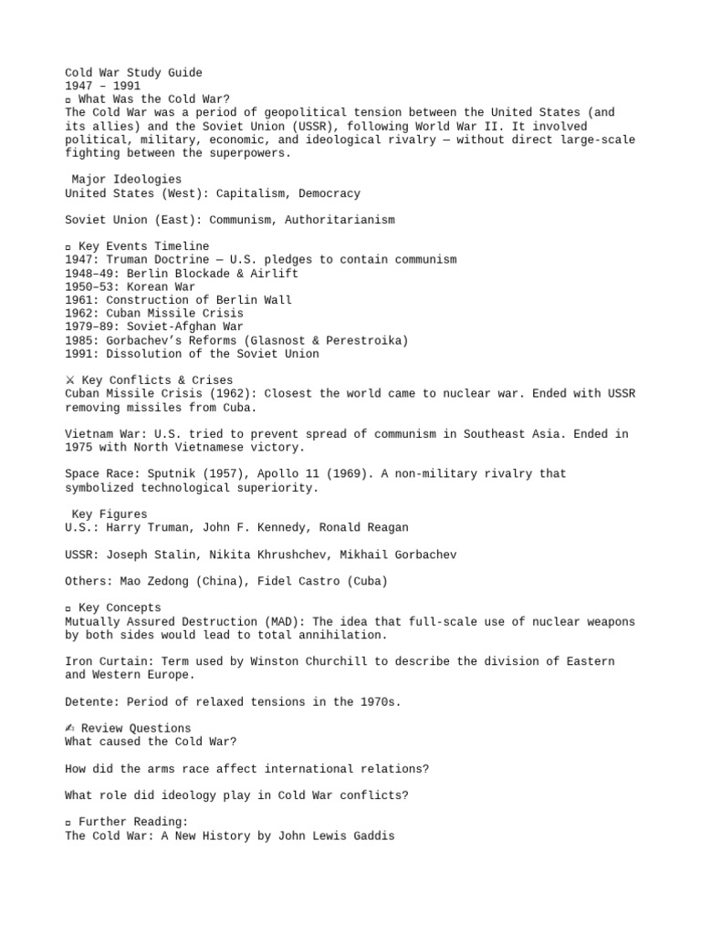 Cold War Study Guide WorldHistory | PDF