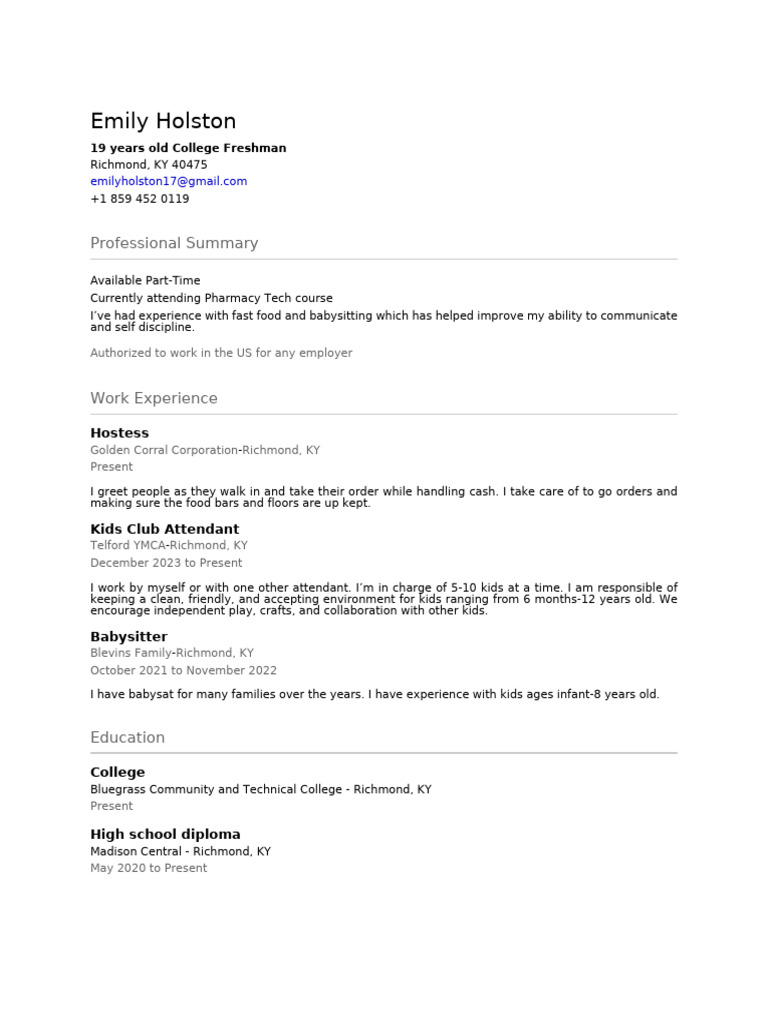 Emily Holston Resume | PDF