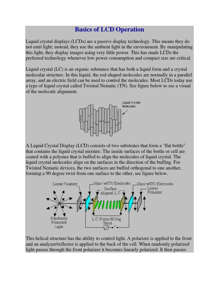 Basics of LCD Operation | PDF | Liquid Crystal Display | Liquid Crystal