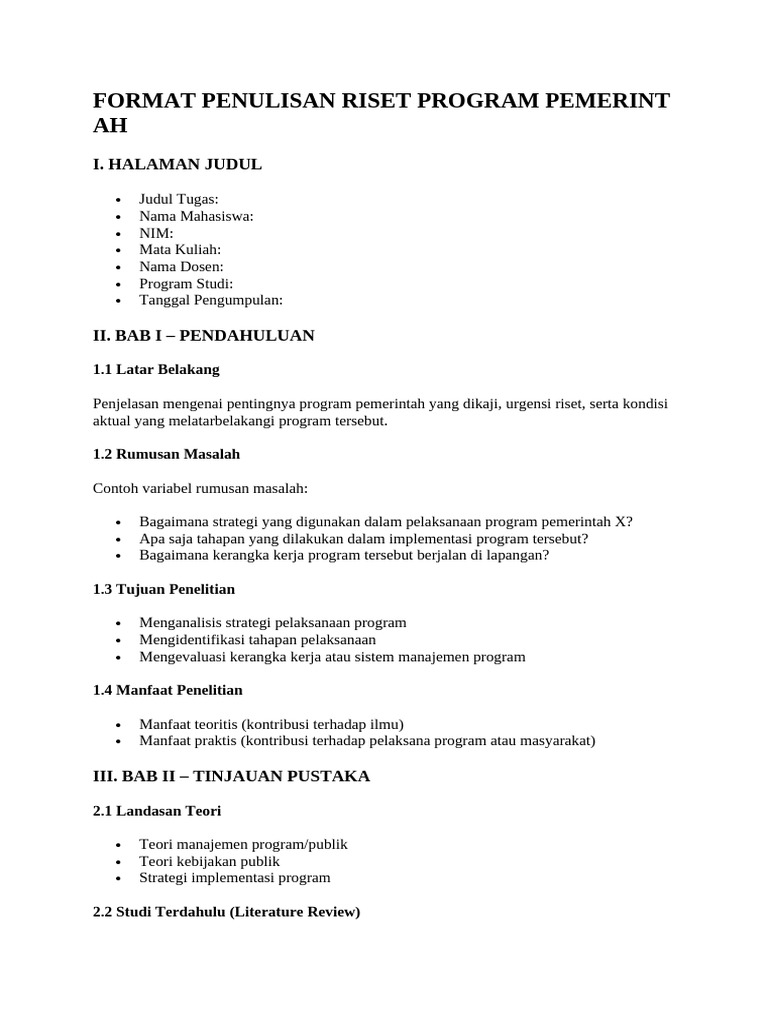 Format Penulisan Riset Program Pemerintah | PDF