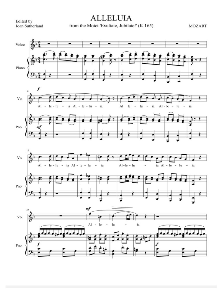 Mozart's Alleluia From The Motet Exultate, Jubilate!' (K.165) Sheet ...