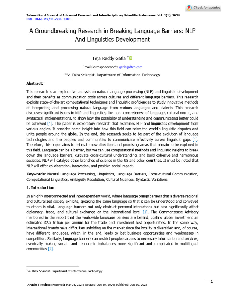 A Groundbreaking Research in Breaking Language Barriers: NLP and ...
