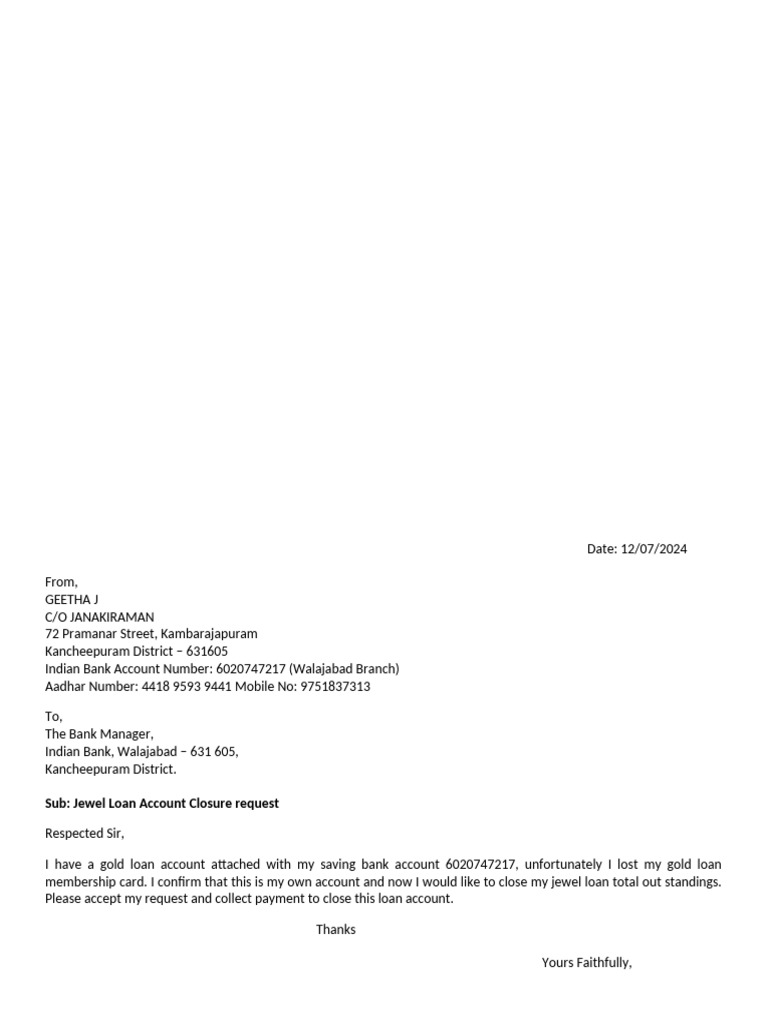 Bank Request Letter | PDF