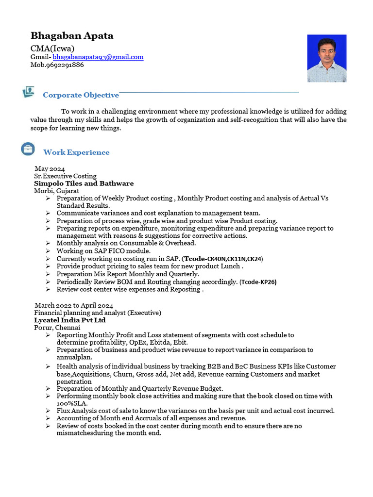 Bhagaban Apata: CMA (Icwa) | PDF | Expense | Revenue