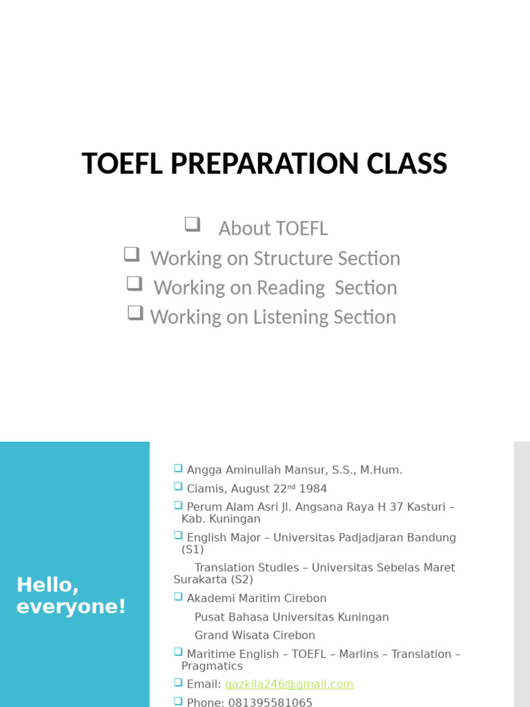 TOEFL Preparation Class Overview | PDF | Subject (Grammar) | Test Of ...