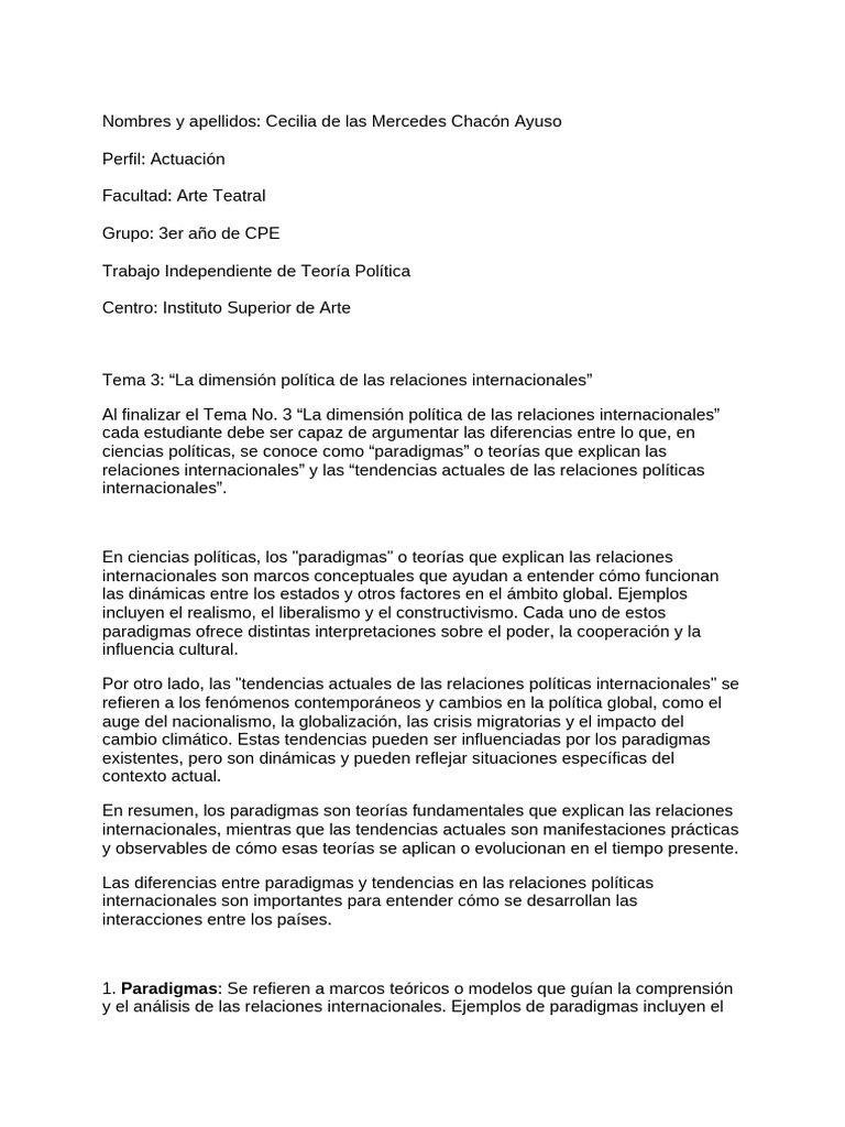 Tema 3 T. P | PDF | Relaciones Internacionales | Paradigma