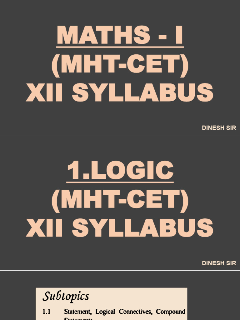 Dinesh Sir's MHT-CET Maths Syllabus | PDF | Matrix (Mathematics ...