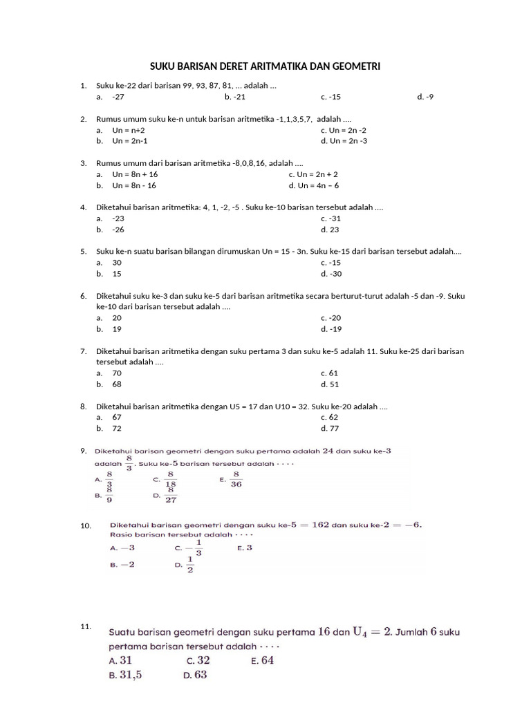 Suku Barisan Deret Aritmatika Dan Geometri | PDF