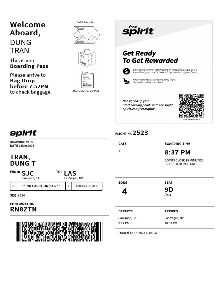 Check in - Boarding Pass - Spirit Airlines | PDF | Airlines | Aviation