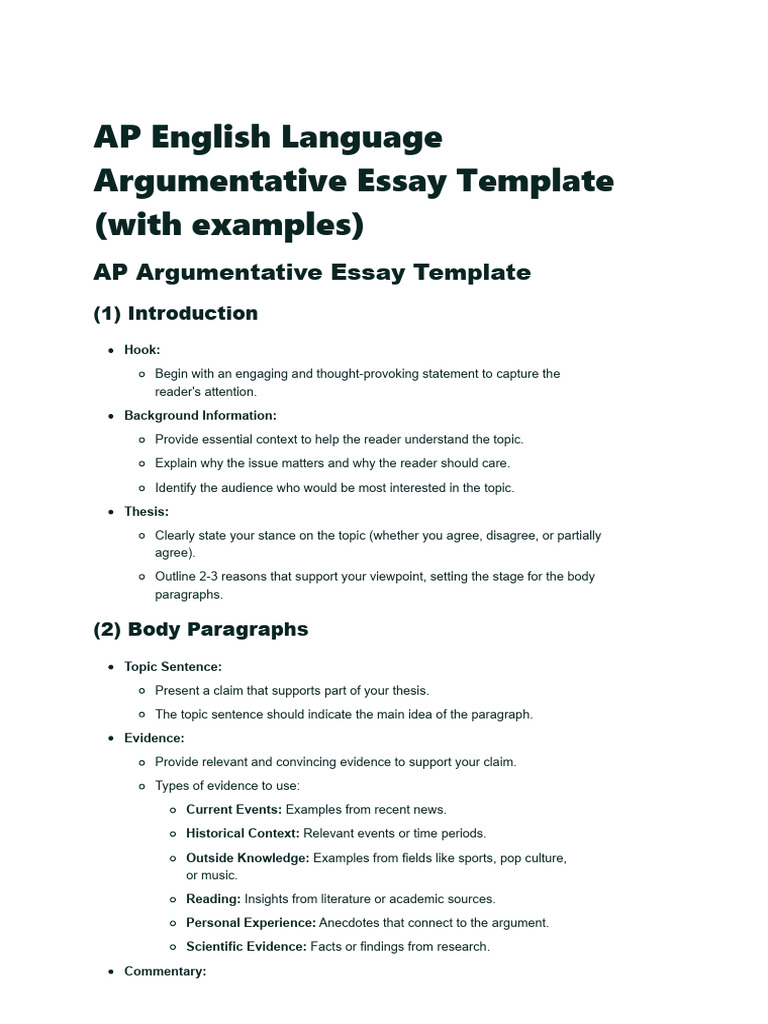 AP English Language Argumentative Essay Template (With Examples) | PDF | Essays | Argument